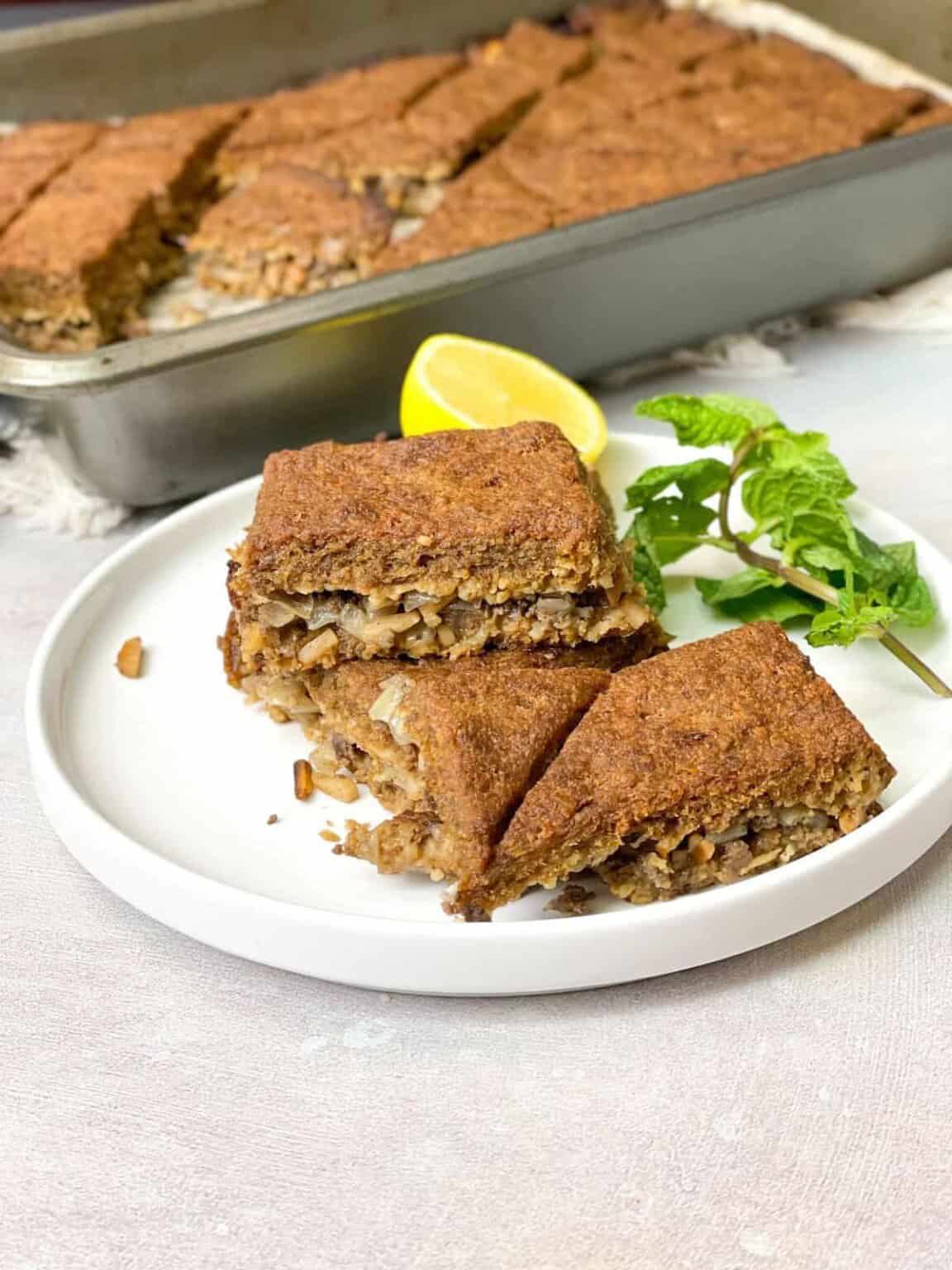 Kibbeh Bil Sanieh (Baked Kibbeh) - TasteGreatFoodie