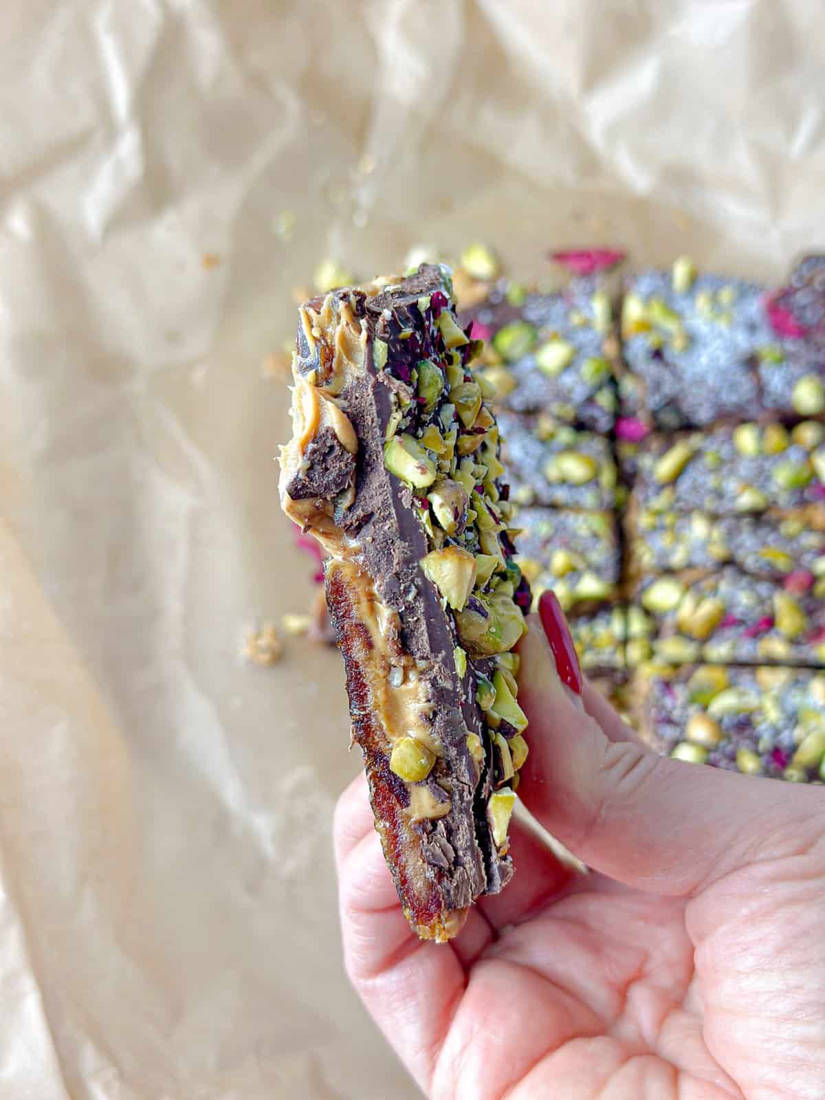 TasteGreatFoodie - Viral Snickers Date Bark - Desserts